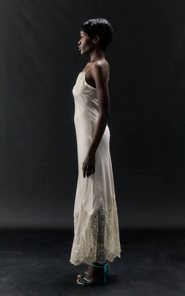 SLEEPING WITH JACQUES Nadia Silk Lace Maxi Slip Dress - Ivory