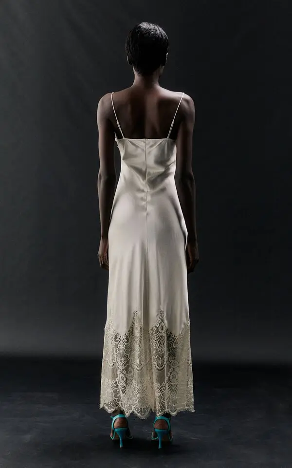 SLEEPING WITH JACQUES Nadia Silk Lace Maxi Slip Dress - Ivory