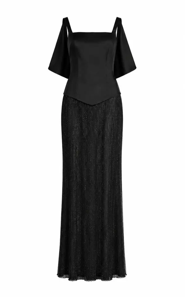 SANDRA MANSOUR After Dark Satin Tulle Maxi Dress