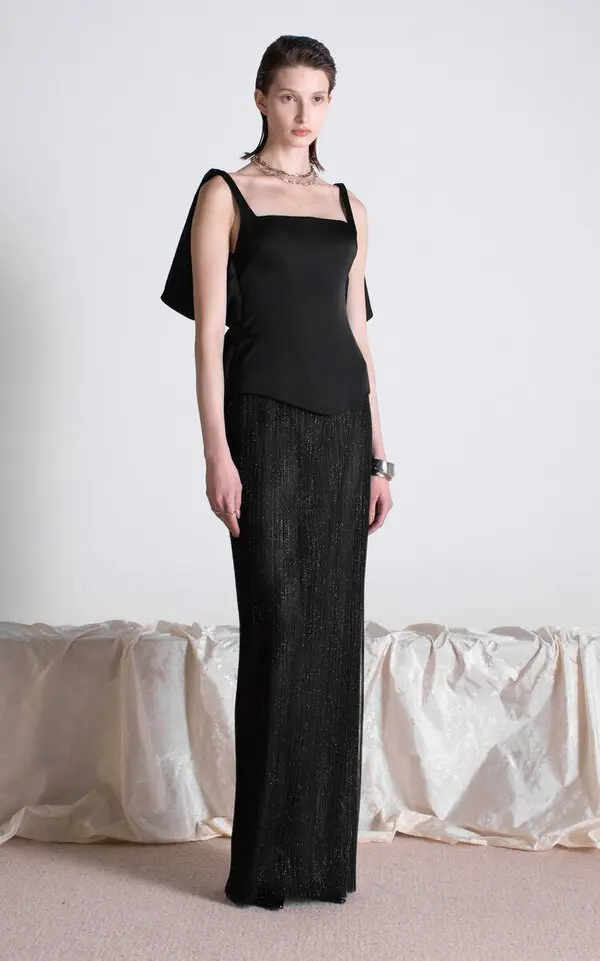 SANDRA MANSOUR After Dark Satin Tulle Maxi Dress