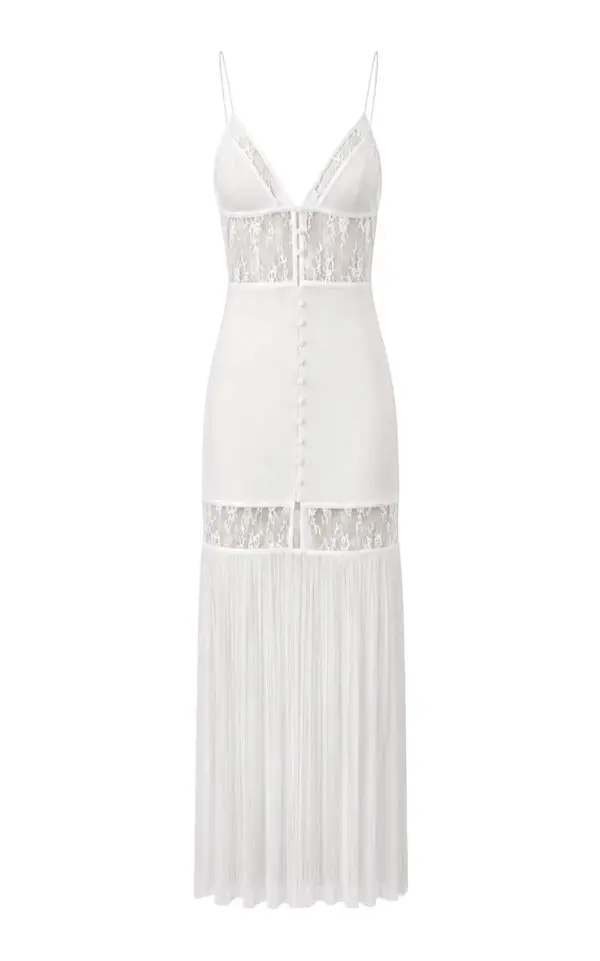 SLEEPING WITH JACQUES Kimberley Silk Georgette Lace Maxi Dress - White