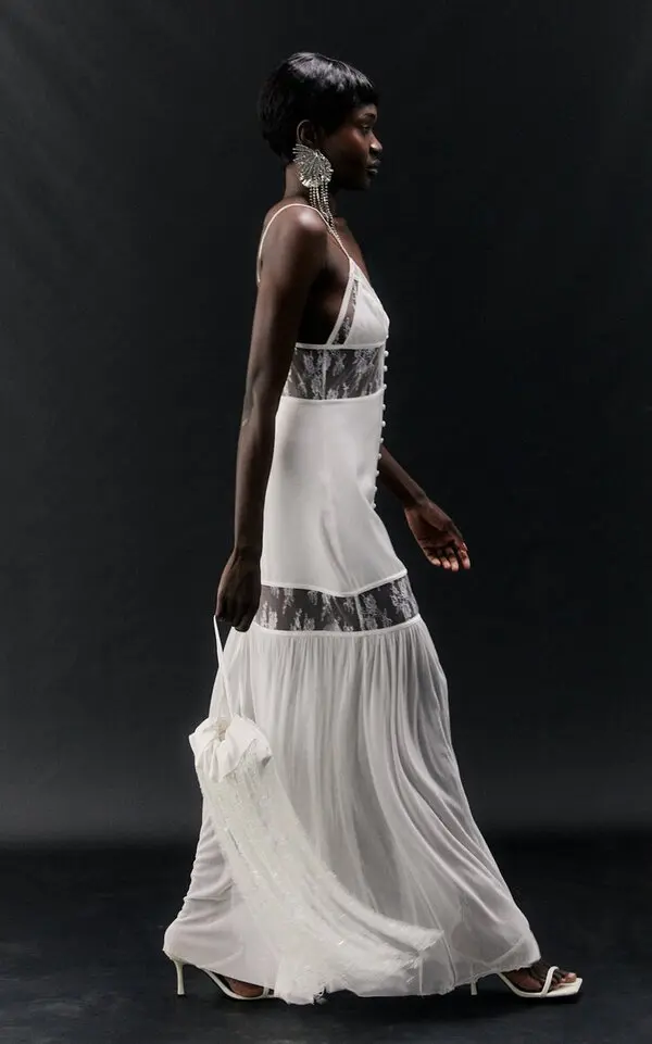 SLEEPING WITH JACQUES Kimberley Silk Georgette Lace Maxi Dress
