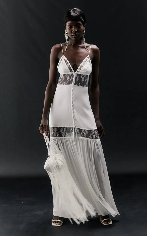 SLEEPING WITH JACQUES Kimberley Silk Georgette Lace Maxi Dress
