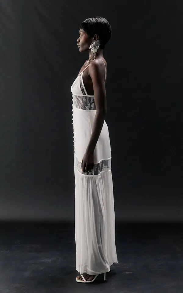 SLEEPING WITH JACQUES Kimberley Silk Georgette Lace Maxi Dress