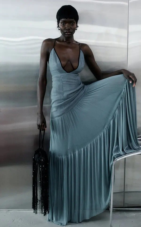 SLEEPING WITH JACQUES Gemma Pleated Silk Chiffon Maxi Dress