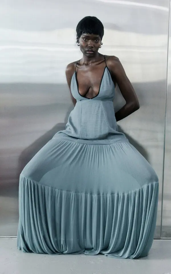 SLEEPING WITH JACQUES Gemma Pleated Silk Chiffon Maxi Dress