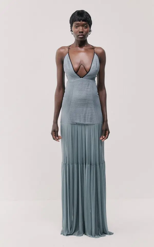 SLEEPING WITH JACQUES Gemma Pleated Silk Chiffon Maxi Dress