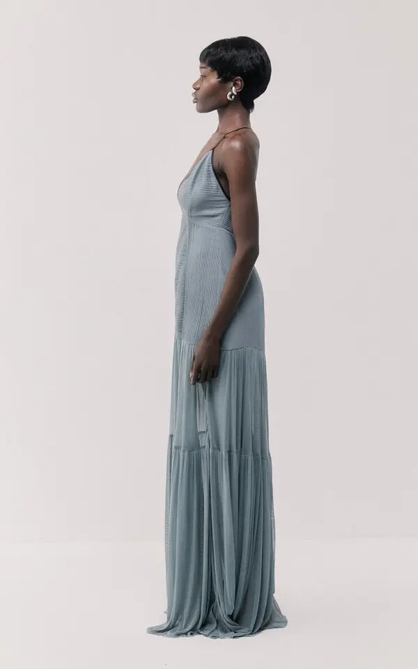 SLEEPING WITH JACQUES Gemma Pleated Silk Chiffon Maxi Dress