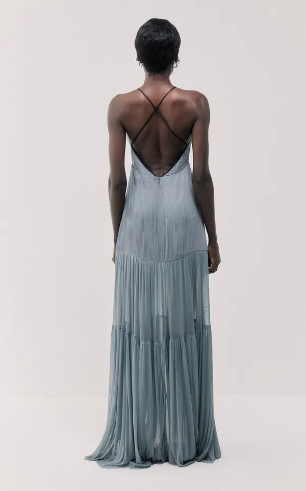 SLEEPING WITH JACQUES Gemma Pleated Silk Chiffon Maxi Dress
