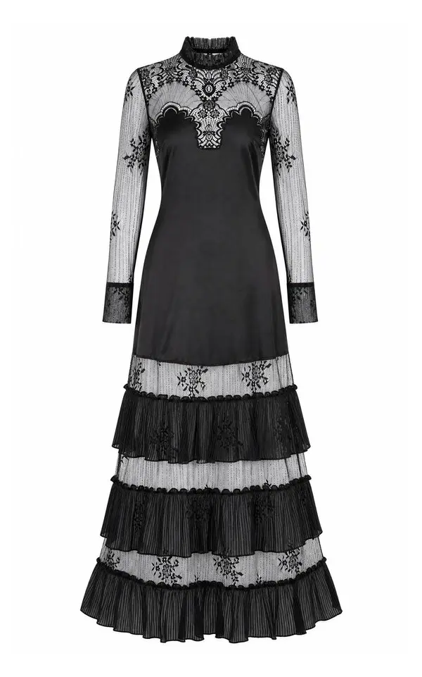 SLEEPING WITH JACQUES Emily Silk Lace Maxi Dress - Black