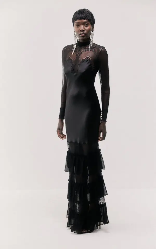 SLEEPING WITH JACQUES Emily Silk Lace Maxi Dress
