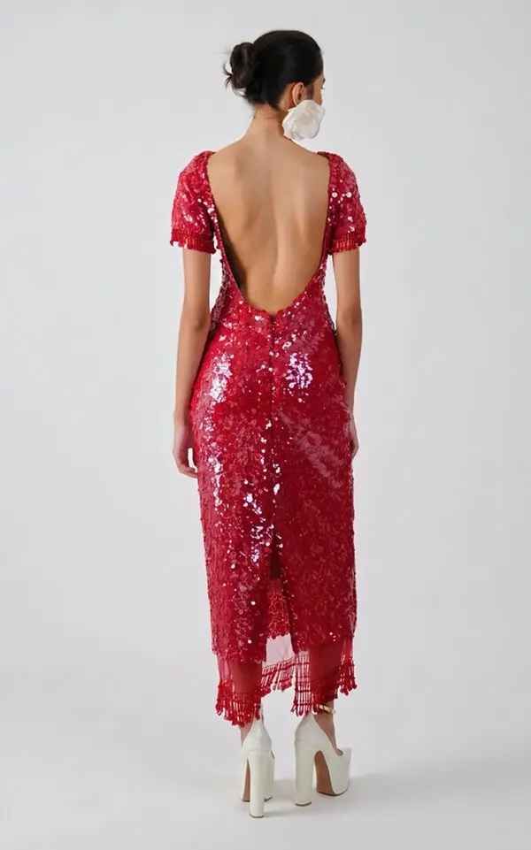 SALMA OSMAN Sequin Embellished Midi Dress