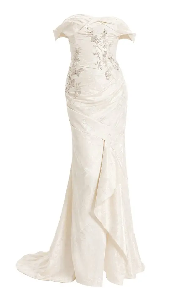 SANDRA MANSOUR Breathless Silk Brocade Strapless Midi Dress