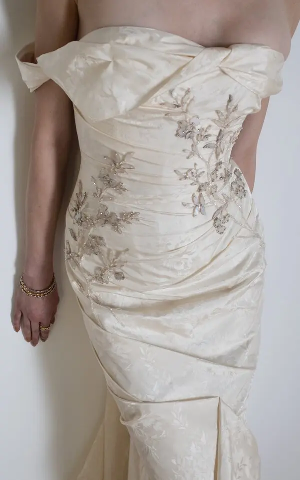 SANDRA MANSOUR Breathless Silk Brocade Strapless Midi Dress