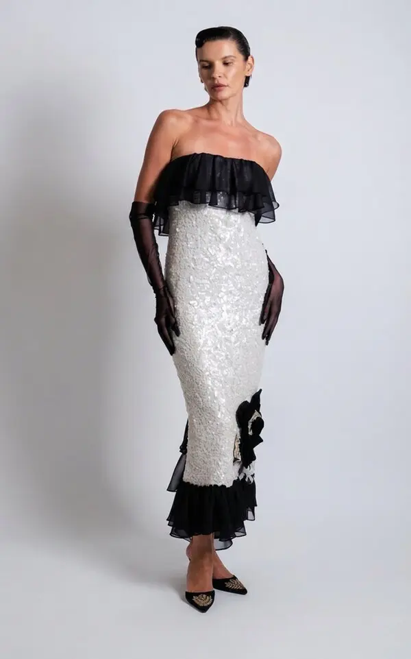 SALMA OSMAN Ruffle Embellished Midi Dress