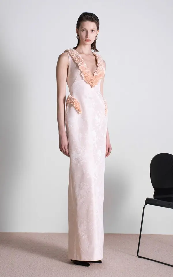 SANDRA MANSOUR Silk Brocade Maxi Dress