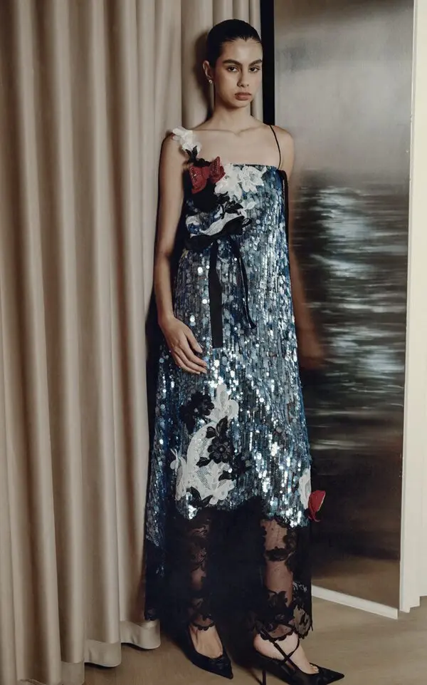 SALMA OSMAN Embellished Floral Midi Dress