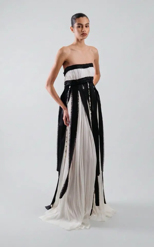 SALMA OSMAN Ribbon-trim Chiffon Maxi Dress