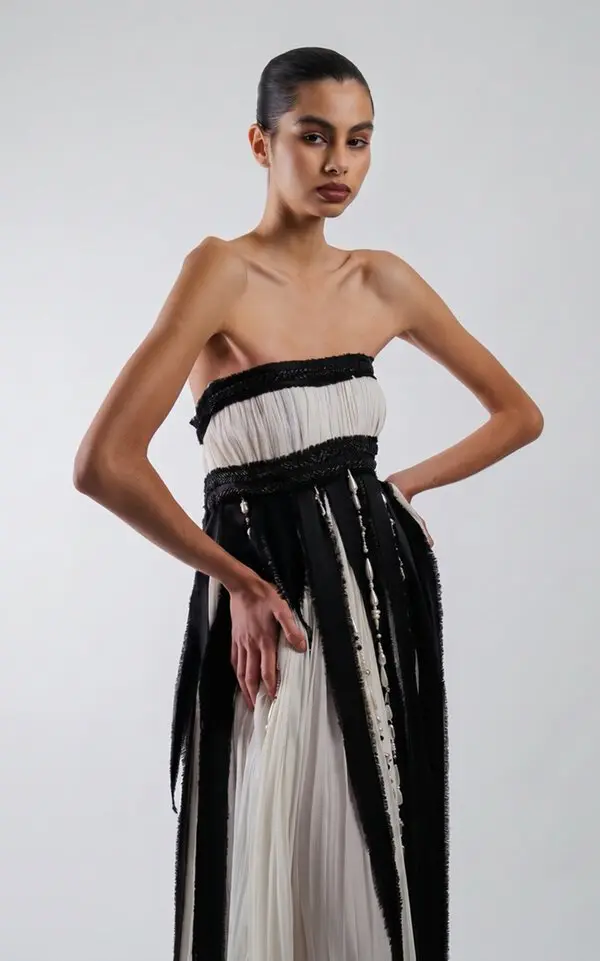 SALMA OSMAN Ribbon-trim Chiffon Maxi Dress