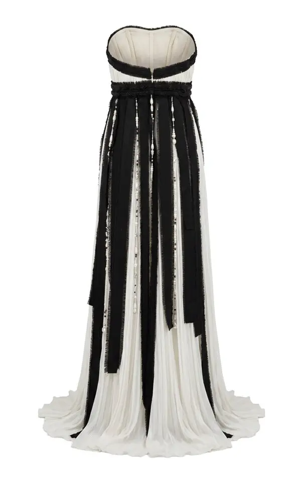 SALMA OSMAN Ribbon-trim Chiffon Maxi Dress