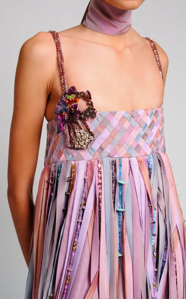 SALMA OSMAN Embellished Chiffon Fringe Maxi Dress