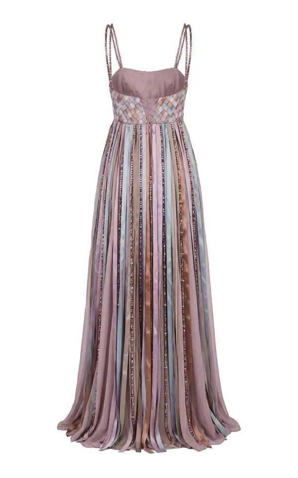 SALMA OSMAN Embellished Chiffon Fringe Maxi Dress