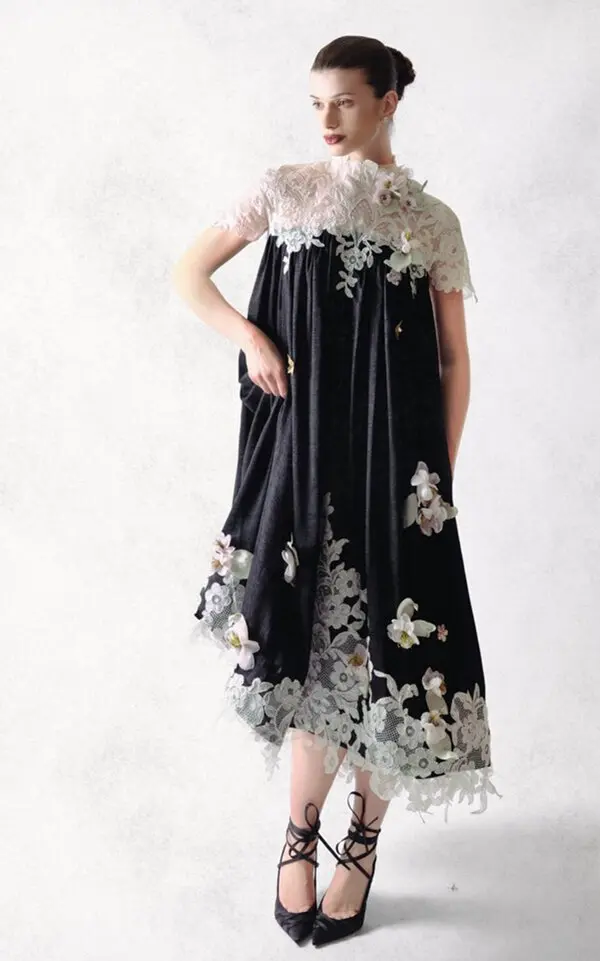 SALMA OSMAN Floral Chiffon Maxi Dress - Black/white