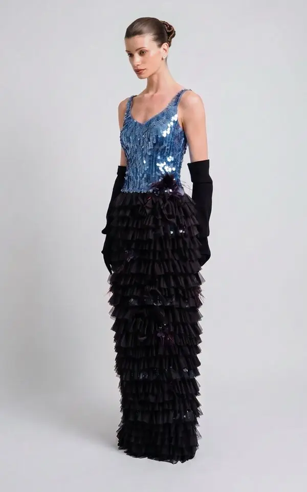 SALMA OSMAN Embellished Tiered Maxi Dress