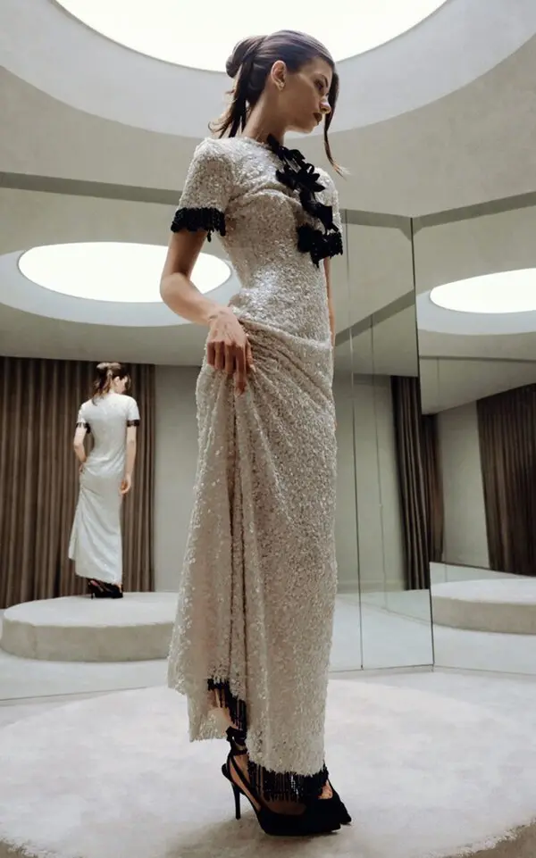 SALMA OSMAN Sequined Embellished Maxi Dress With Bow And Fringe Detail
