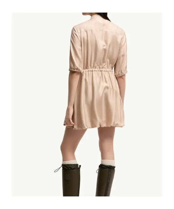 Moncler Silk Twill Mini Shirt Dress With Drawstring Waist - Nude