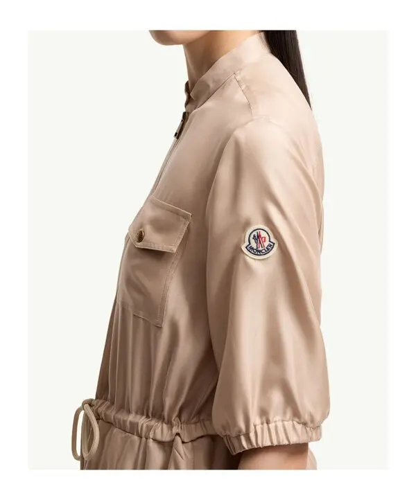 Moncler Silk Twill Mini Shirt Dress With Drawstring Waist - Nude
