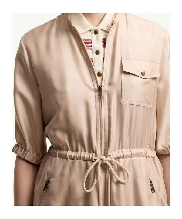 Moncler Silk Twill Mini Shirt Dress With Drawstring Waist - Nude