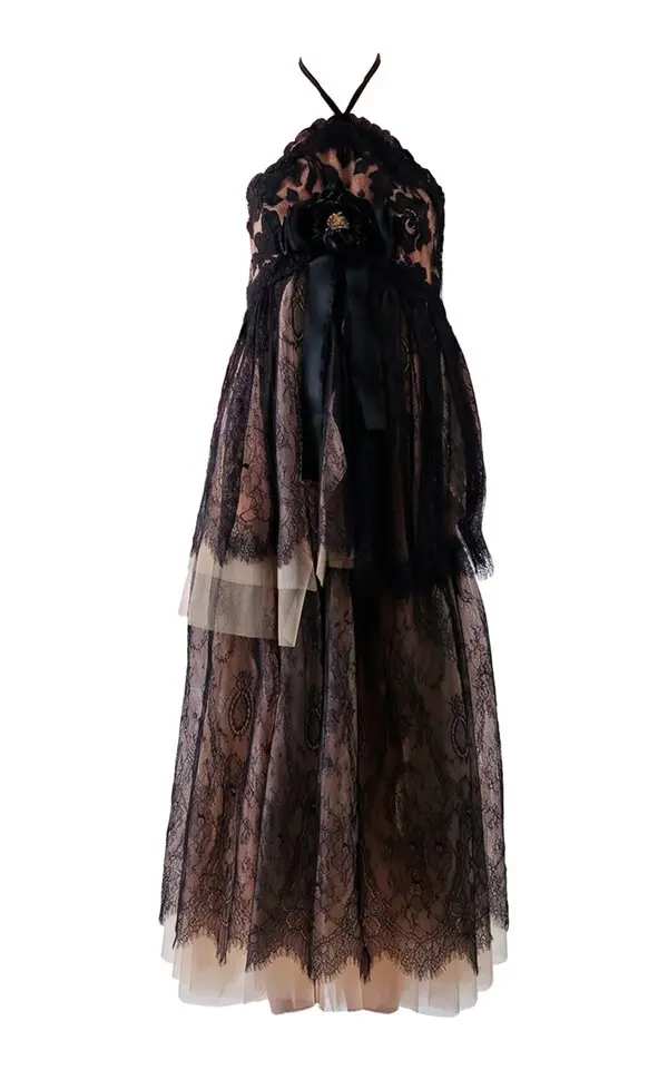 SALMA OSMAN Lace Halter Neck Midi Dress