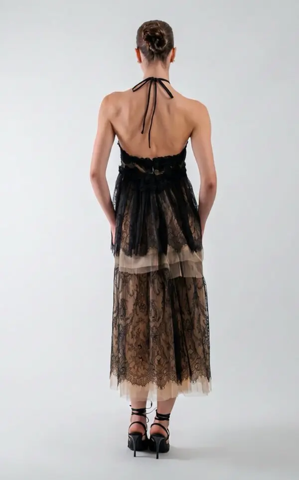 SALMA OSMAN Lace Halter Neck Midi Dress