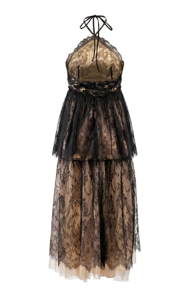 SALMA OSMAN Lace Halter Neck Midi Dress
