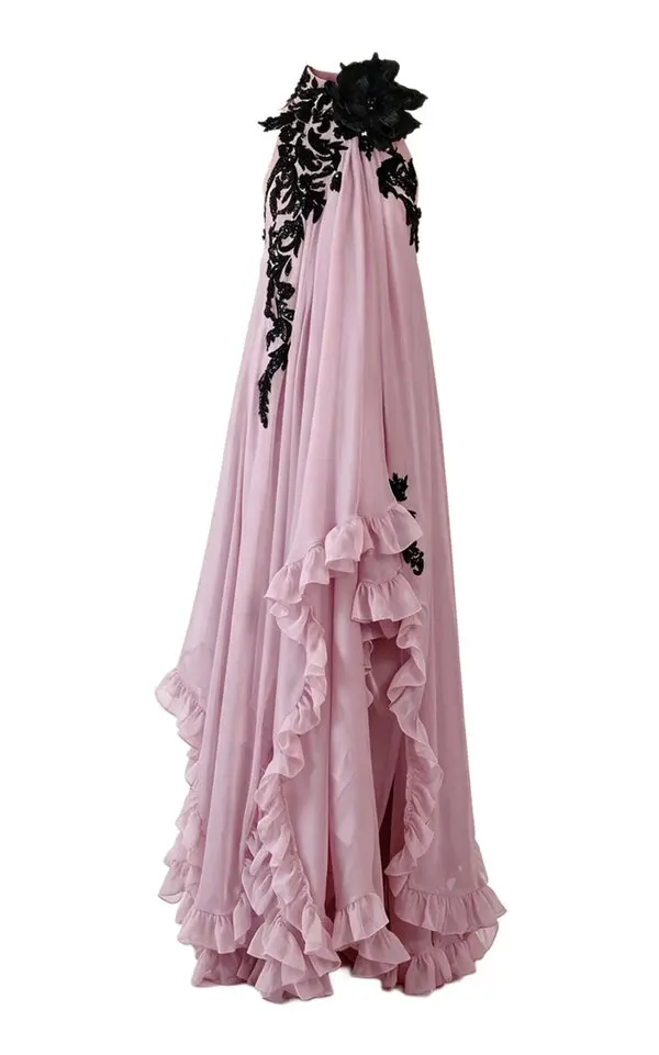 SALMA OSMAN High-neck Chiffon Maxi Dress