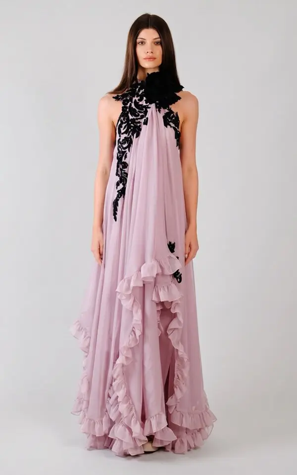 SALMA OSMAN High-neck Chiffon Maxi Dress
