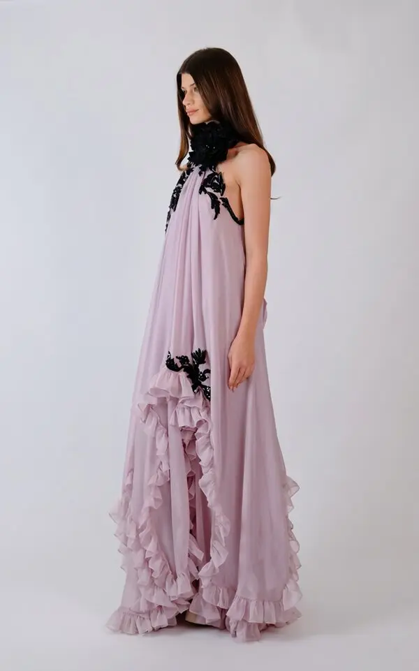 SALMA OSMAN High-neck Chiffon Maxi Dress