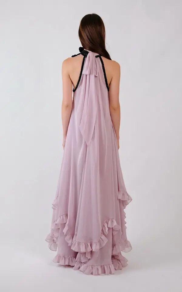 SALMA OSMAN High-neck Chiffon Maxi Dress