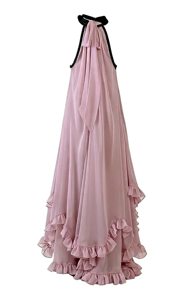SALMA OSMAN High-neck Chiffon Maxi Dress