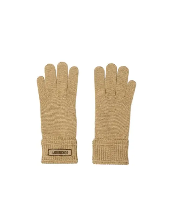Burberry Wool Gloves With Printed Logo Patch - Sand