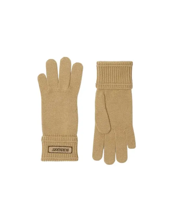 Burberry Wool Gloves With Printed Logo Patch - Sand