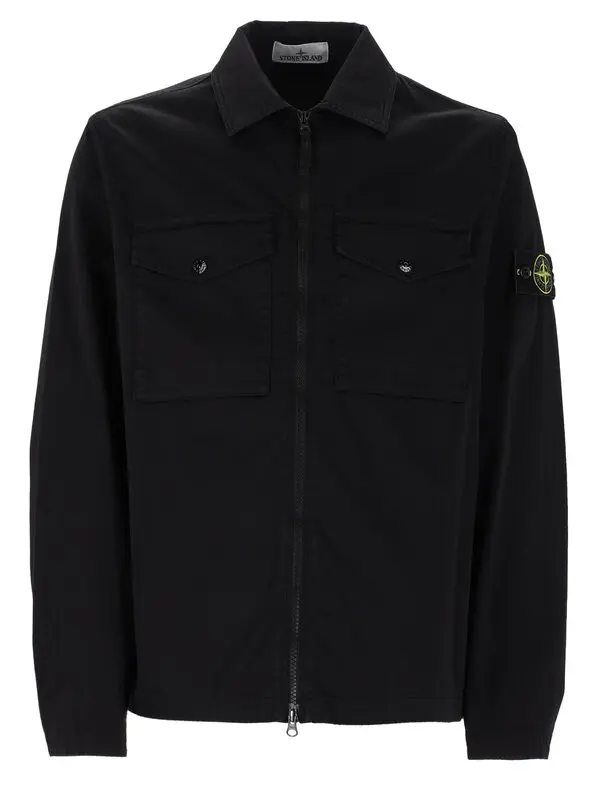 Stone Island Overshirt Con Zip E Tasche Sul Petto