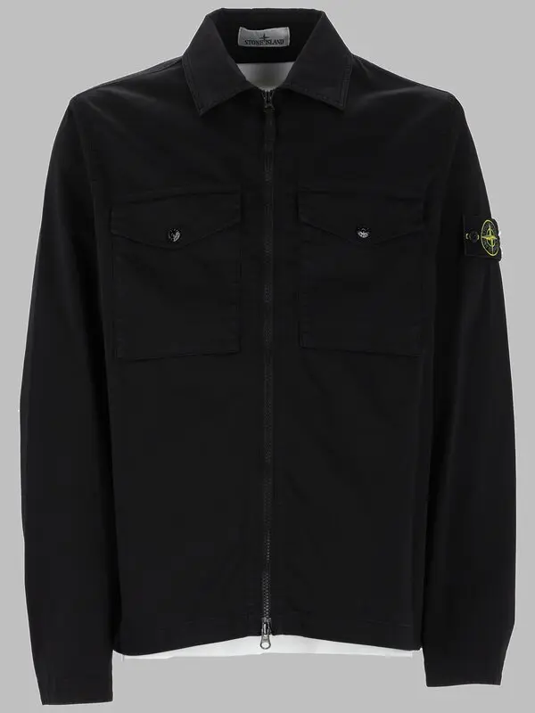 Stone Island Overshirt Con Zip E Tasche Sul Petto