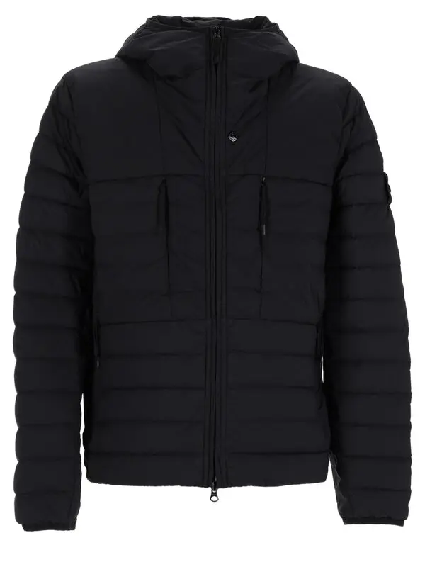 Stone Island Hooded Down Jacket With Water-repellent Finish - Black