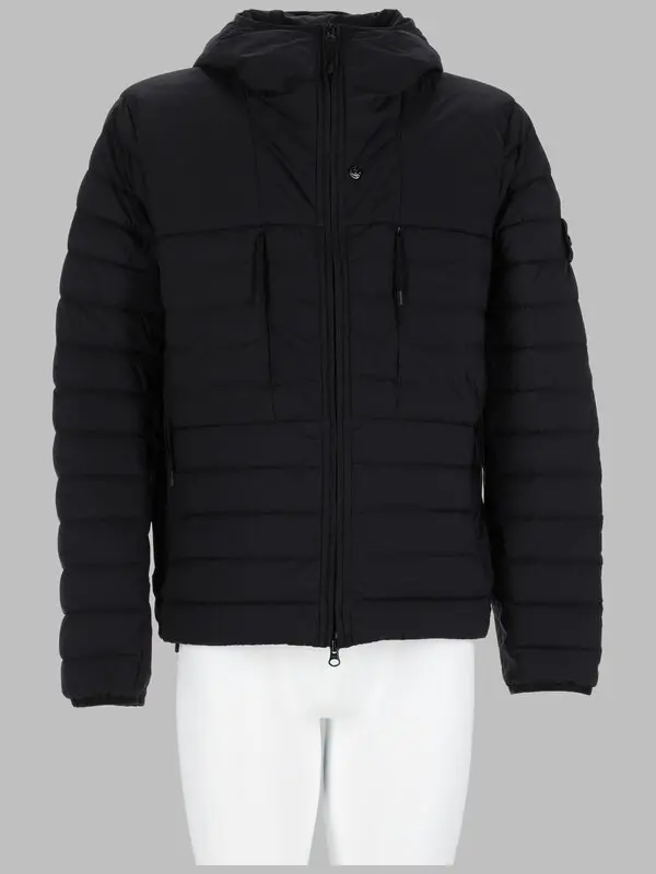 Stone Island Hooded Down Jacket With Water-repellent Finish - Black