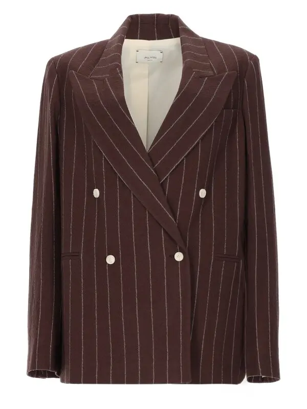 ALYSI Double Breasted Wool Blazer With Stripes