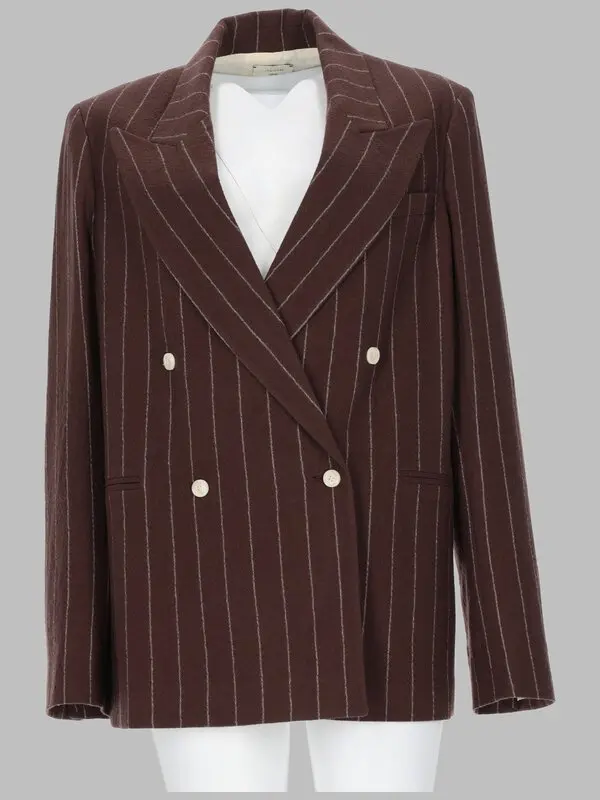 ALYSI Double Breasted Wool Blazer With Stripes