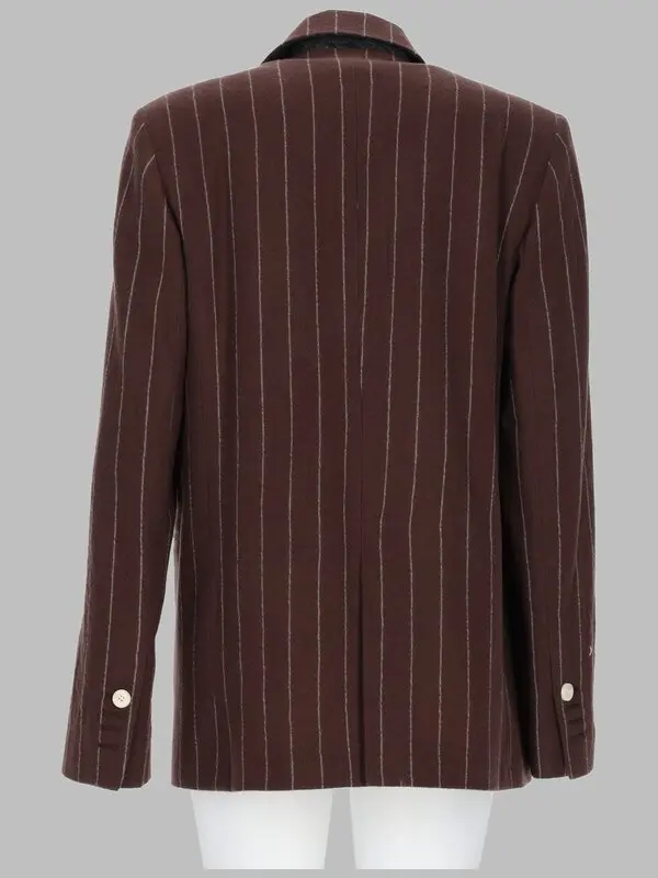 ALYSI Double Breasted Wool Blazer With Stripes