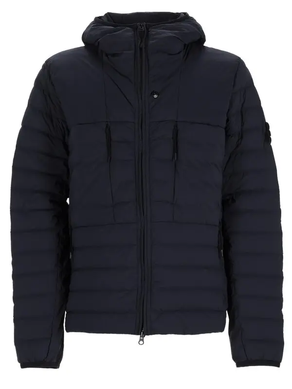 Stone Island Quilted Hooded Down Jacket - Blue